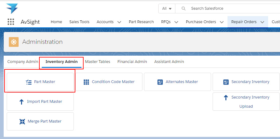 Creating Part Masters – AvSight Support