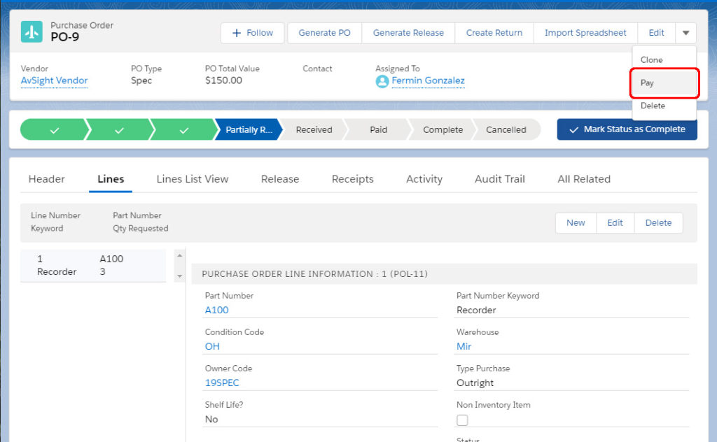 Working With Purchase Orders – AvSight Support