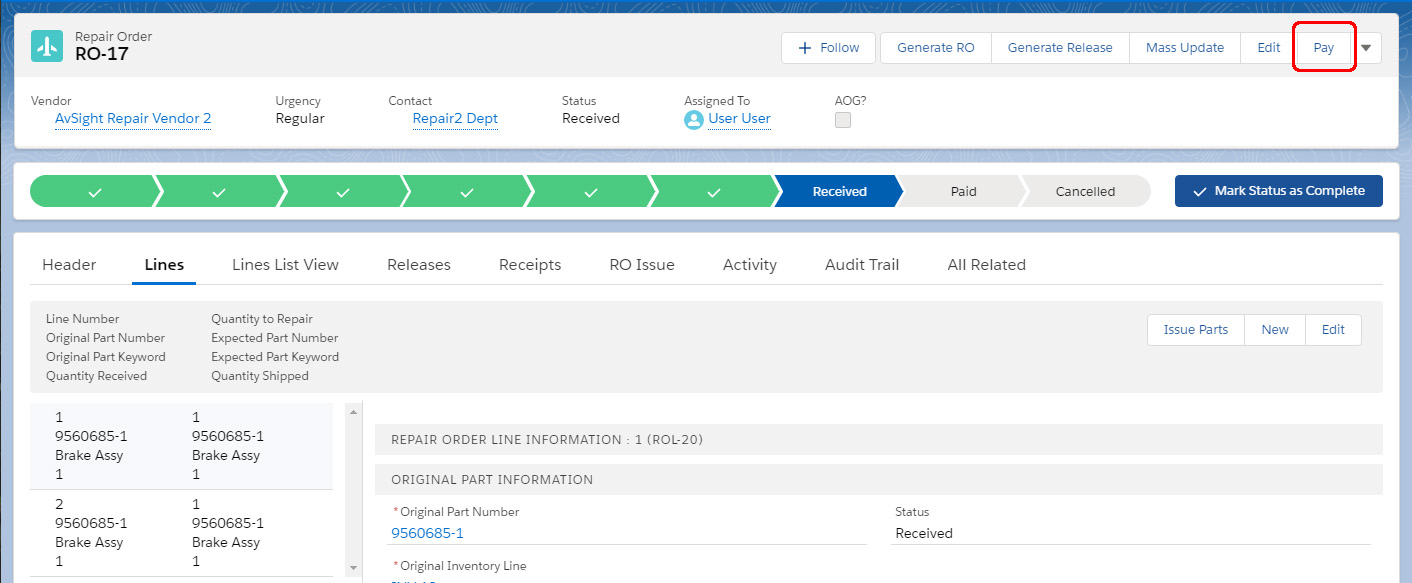 Working with Repair Orders – AvSight Support